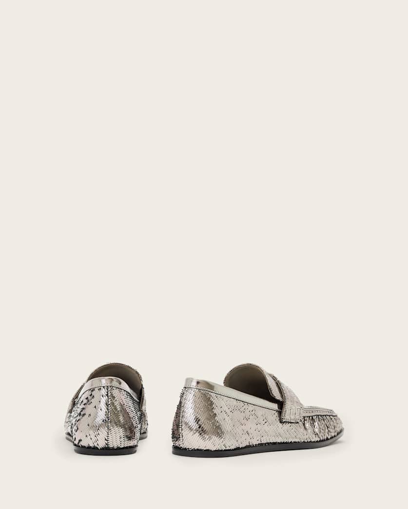Julie Studded Leather Loafers Gunmetal Grey | ALLSAINTS DE